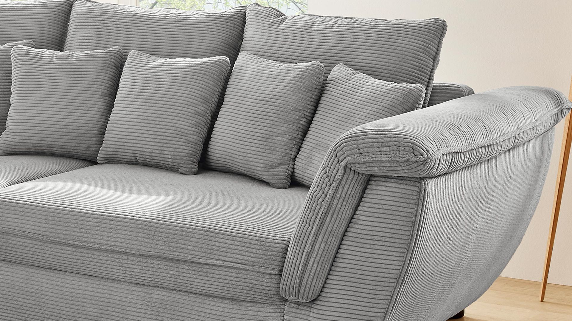 Big Sofa grau Cord 290 cm - Federkern - VENJA