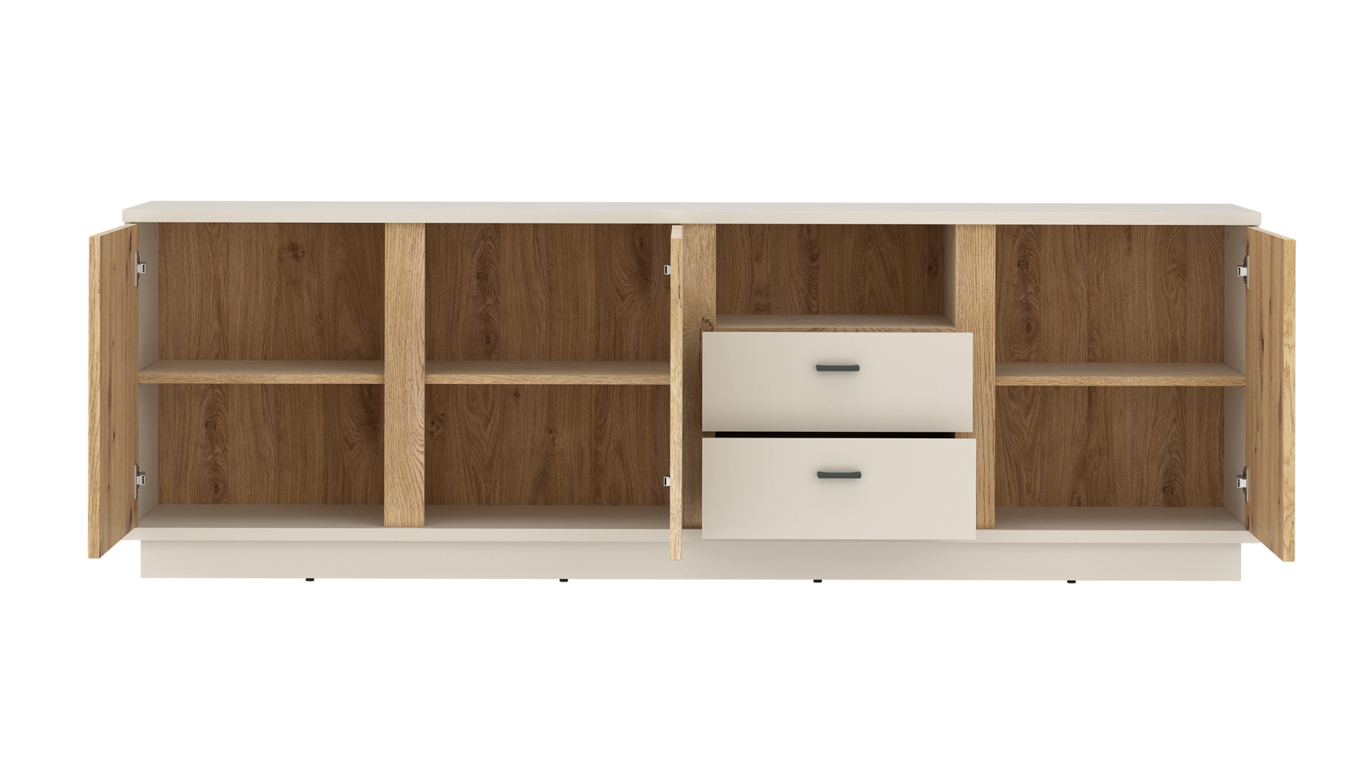 TV-Lowboard MOSANO in beige + Eiche - 2 Schubladen - 200 cm