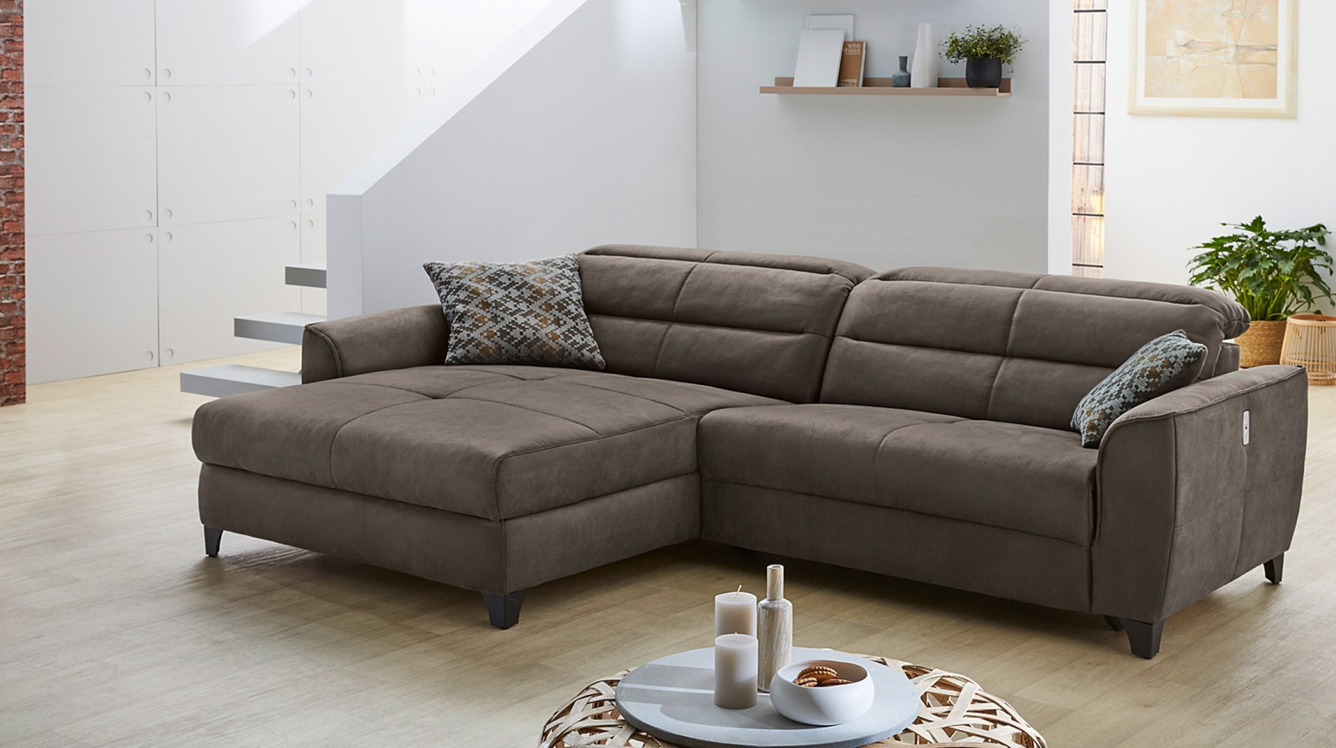 Ecksofa DOUBLE-ONE braun - Relaxfunktion | Die Möbelfundgrube