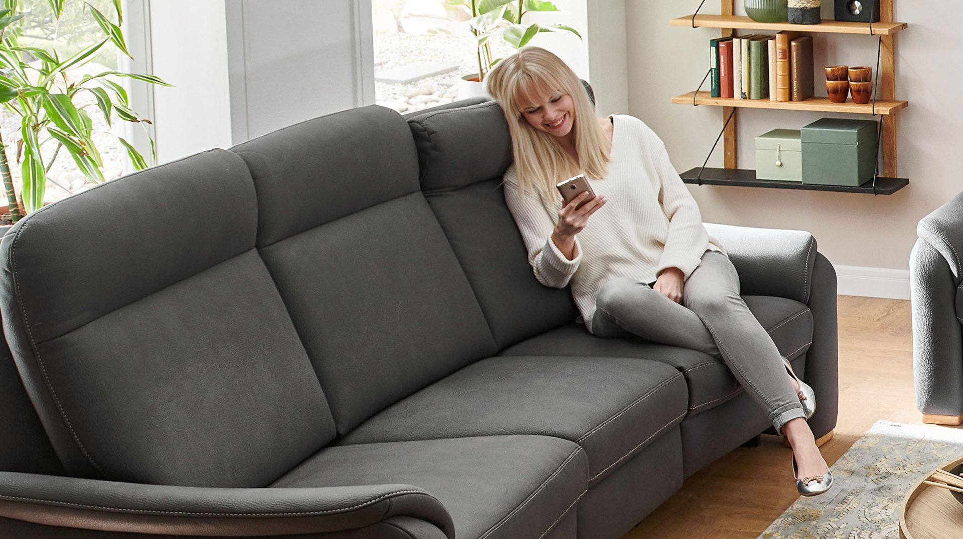 Einzelsofa 3 Sitzer Trapez Sofaprogramm anthrazit Basis Version - PENELOPE